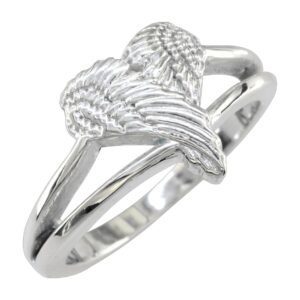 small angel heart wings ring, wings of love, 12mm in sterling silver size 7