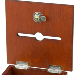 Wood Suggestion Box, Ballot Box with Side Pocket, Locking Hinged Lid and Pen, for Wall or Counter - Medium Oak (Ballots Not Included)