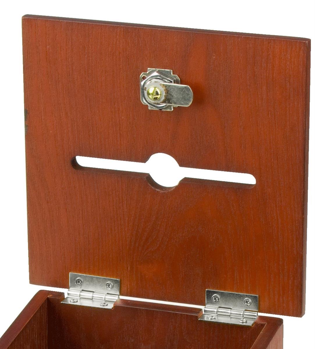 Wood Suggestion Box, Ballot Box with Side Pocket, Locking Hinged Lid and Pen, for Wall or Counter - Medium Oak (Ballots Not Included)