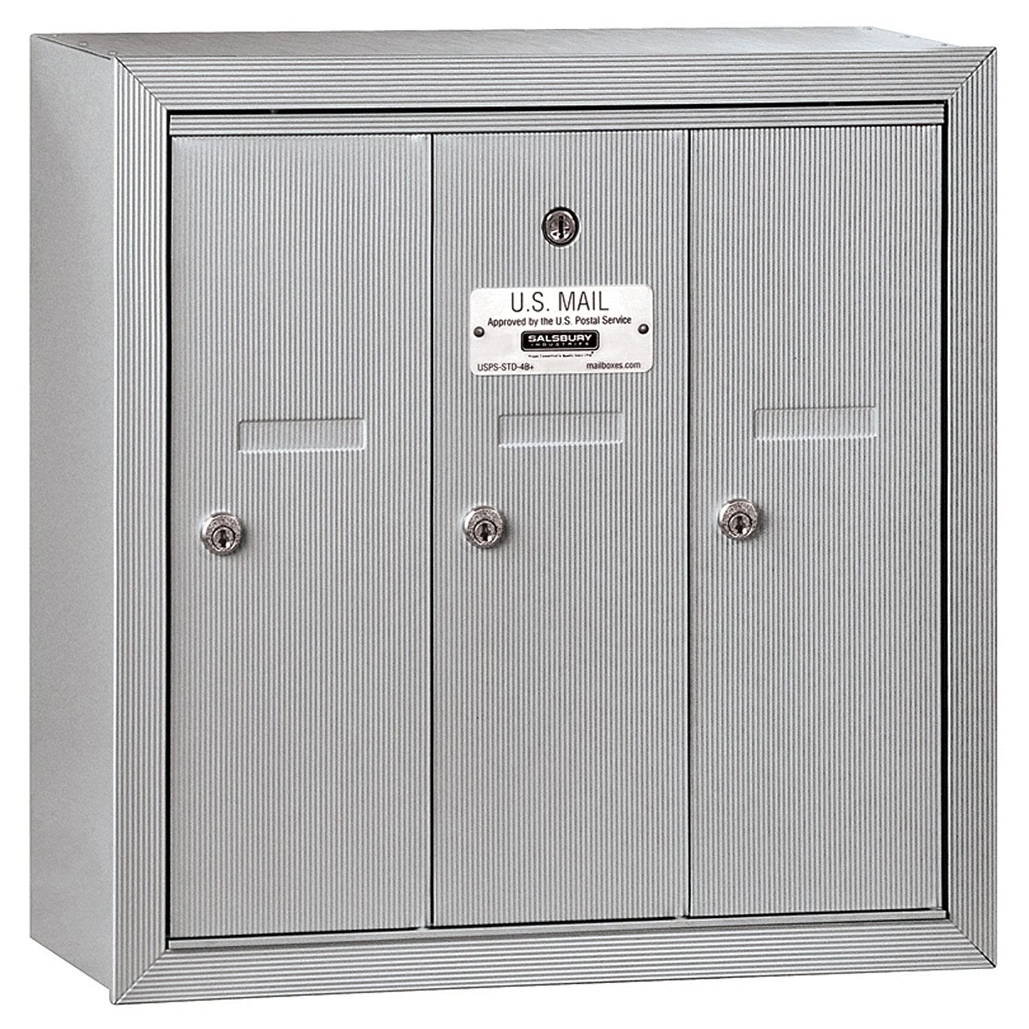 Salsbury Industries 3503ASU Surface Mounted Vertical Mailbox with 3 Doors and USPS Access, Aluminum