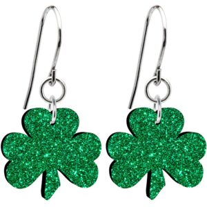 body candy green glitter stainless steel fishhook luck clover irish shamrock earrings for women