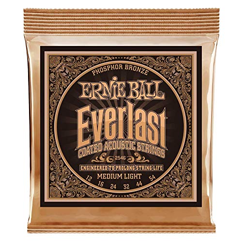 Ernie Ball Everlast Medium Light Phosphor Bronze Acoustic Guitar Strings, 12-54 Gauge (P02546)