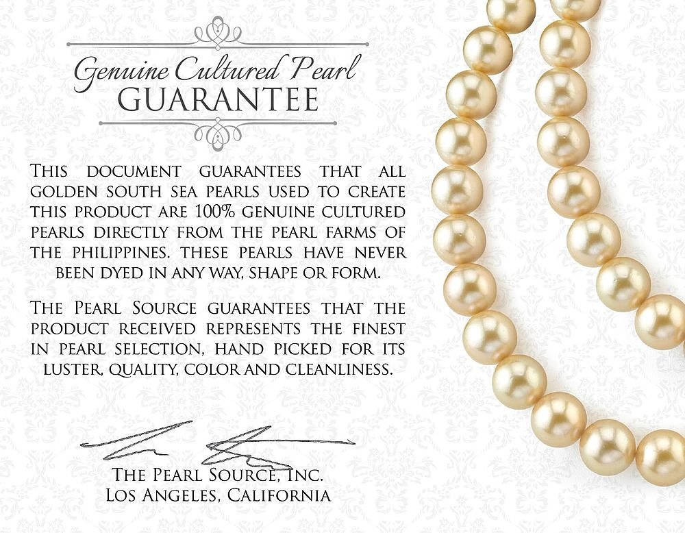 The Pearl Source 14K Gold 9-10mm Round Genuine Golden South Sea Cultured Pearl Dangling Tincup Bracelet for Women