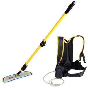 rubbermaid commercial products flow flat mop finish kit with 18-inch mop, 1.5-gallon, yellow, mop finish for hardwood floors/floor cleaning