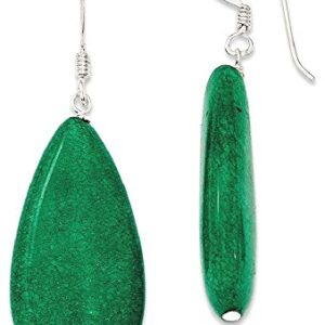 925 Sterling Silver Green Jade Teardrop Drop Dangle Earrings