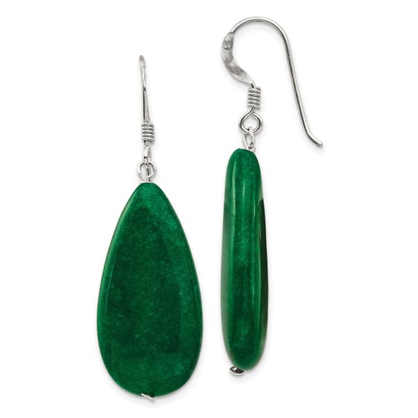 925 Sterling Silver Green Jade Teardrop Drop Dangle Earrings