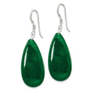 925 Sterling Silver Green Jade Teardrop Drop Dangle Earrings