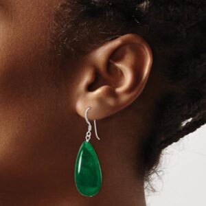 925 Sterling Silver Green Jade Teardrop Drop Dangle Earrings