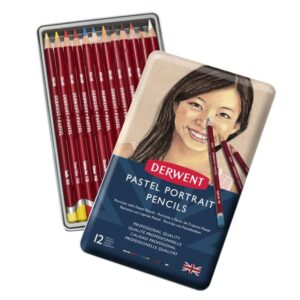 derwent pastel pencils, skintone, 4mm core, metal tin, 12 count (2300563), pink