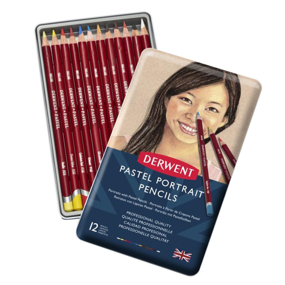 Derwent Pastel Pencils, Skintone, 4mm Core, Metal Tin, 12 Count (2300563), pink