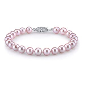 The Pearl Source 14K Gold 7-8mm AAA Quality Round Pink Freshwater Cultured Pearl Bracelet for Women