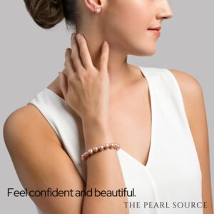 The Pearl Source 14K Gold 7-8mm AAA Quality Round Pink Freshwater Cultured Pearl Bracelet for Women