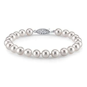 The Pearl Source White Freshwater Pearl Bracelet for Women - Cultured Pearl Bracelet with 14k Gold Plated Clasp with Genuine Cultured Pearls, 7.0-7.5mm