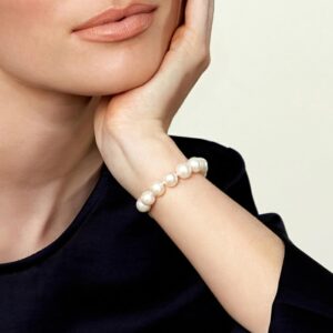 The Pearl Source White Freshwater Pearl Bracelet for Women - Cultured Pearl Bracelet with 14k Gold Plated Clasp with Genuine Cultured Pearls, 7.0-7.5mm