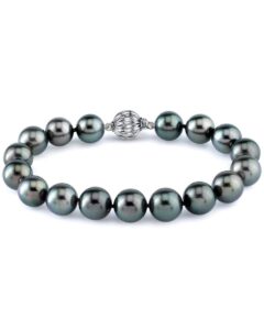 the pearl source 14k gold 10-11mm round genuine black tahitian south sea cultured pearl bracelet for women