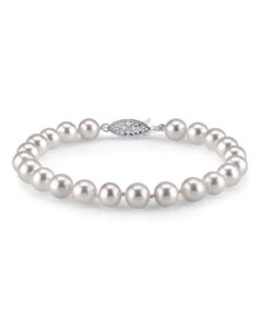 the pearl source 14k gold 7-7.5mm round white japanese akoya saltwater cultured pearl bracelet for women