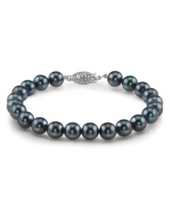 the pearl source pearl bracelet for women 5.5-6.0mm black japanese akoya cultured pearls in aa+ quality with 14k gold