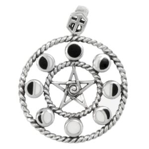 moon phase pentagram charm - sterling silver moon pentacle pendant - 1 inch