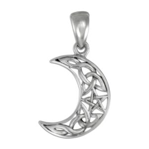 small sterling silver celtic knot crescent moon pentacle pendant