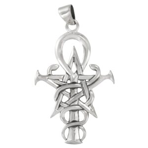 moonlight mysteries sterling silver pentagram ankh pendant - large oberon zell wizardry symbol for men and women - 1 3/4 inch