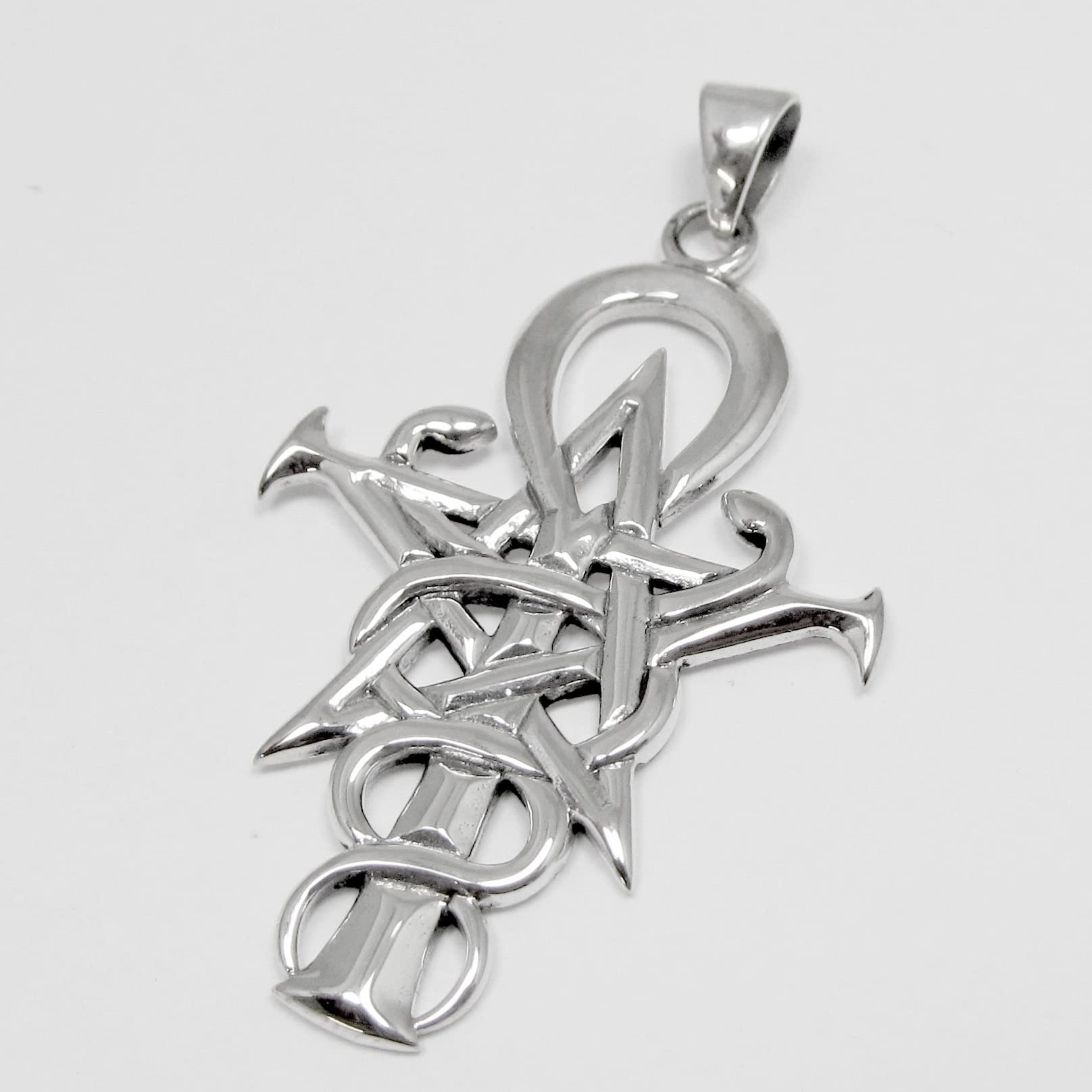 Moonlight Mysteries Sterling Silver Pentagram Ankh Pendant - Large Oberon Zell Wizardry Symbol for Men and Women - 1 3/4 inch