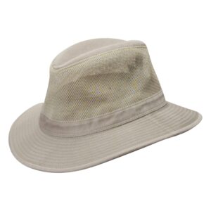 dorfman pacific men's garment washed twill safari hat with mesh sides, khaki, medium