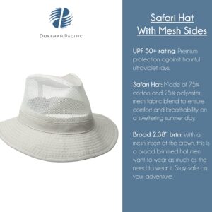 Dorfman Pacific Men's Garment Washed Twill Safari Hat With Mesh Sides, Khaki, Medium