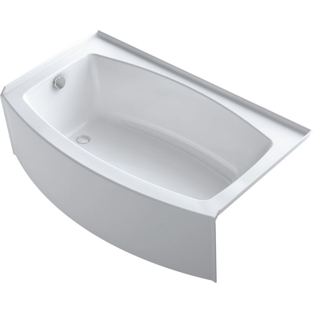 KOHLER K-1118-LA-0 Expanse 60-Inch x 30-Inch Curved Alcove Bath with integral flange and left hand drain, White