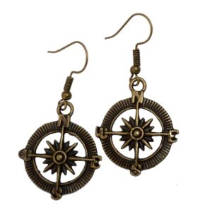 steampunk nautical pirate compass earrings pendant charm dangle in antique style