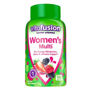 vitafusion womens multivitamin gummies, berry flavored daily vitamins for women with vitamins a, c, d, e, b-6 and b-12, america’s number 1 gummy vitamin brand, 75 days supply, 150 count