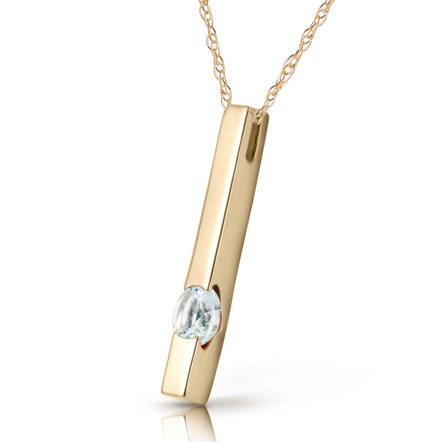 Galaxy Gold GG 14k Yellow Gold Vertical Bar Necklace with Round Natural Aquamarine