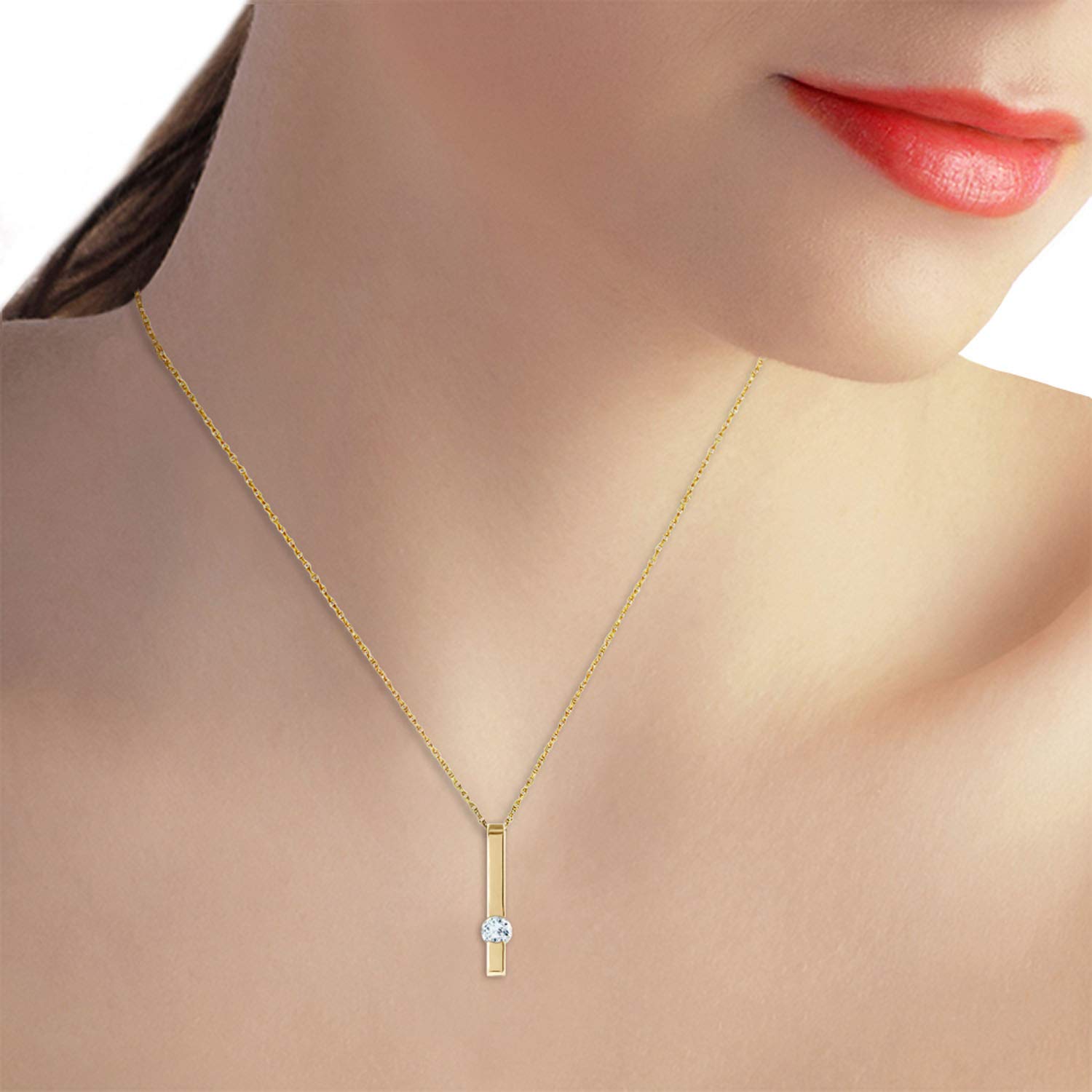 Galaxy Gold GG 14k Yellow Gold Vertical Bar Necklace with Round Natural Aquamarine