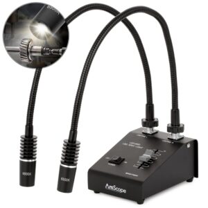 amscope led-6w powerful 6 watt led dual gooseneck lights illuminator, black, 1 count (pack of 1)