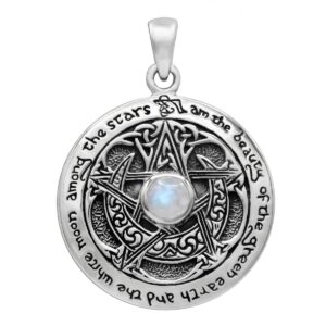 dryad design moon pentacle pendant - rainbow moonstone pentagram sterling silver celtic pagan jewelry for men & women