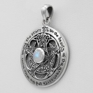 Dryad Design Moon Pentacle Pendant - Rainbow Moonstone Pentagram Sterling Silver Celtic Pagan Jewelry for Men & Women