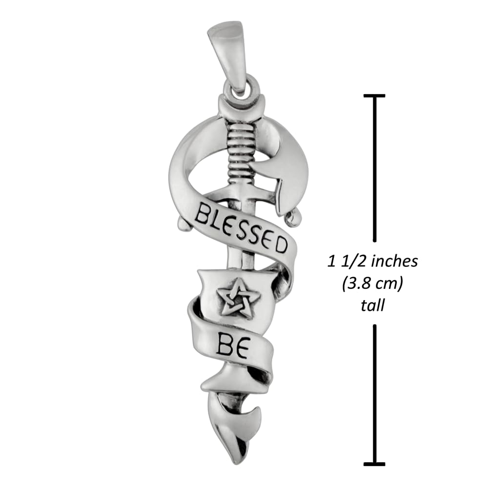 Dryad Design Wiccan Pentagram Pendant Blessed Be Jewelry 1.5" (3.8 cm) long - Sterling Silver Chalice & Blade Pendant for Men & Women