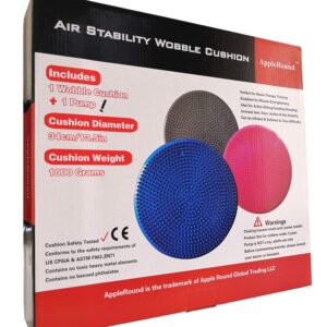 AppleRound Air Stability Wobble Cushion, Blue, 34cm/13.5in Diameter, Balance Disc, Pump Included