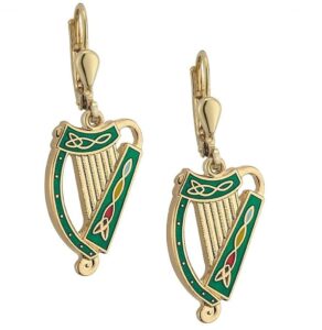 tara irish harp earrings gold plated & colored enamel made in ireland