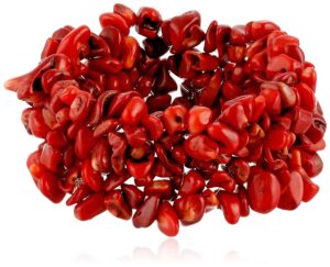 gem stone king 8 inch multi strands red simulated coral stone chips stretch bangle bracelet for women