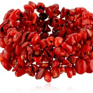 Gem Stone King 8 Inch Multi Strands Red Simulated Coral Stone Chips Stretch Bangle Bracelet for Women