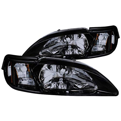 Glossy Black Smoke Headlight+Corner Lamps Made For And Compatible With 1994-1998 Ford Mustang