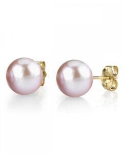 the pearl source round pink freshwater real pearl earrings for women - 14k gold stud earrings | hypoallergenic earrings with genuine cultured pearls, 7.0-7.5mm