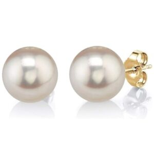 the pearl source round white freshwater real pearl earrings in aaaa quality for women - 14k gold stud earrings | hypoallergenic earrings with genuine cultured pearls, 9.0-9.5mm