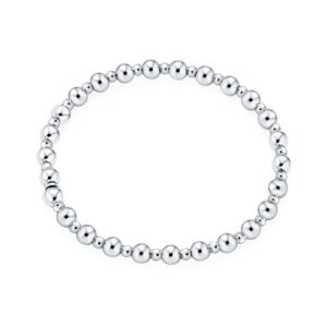 Modern Classic Polished Round Alternating 3-5MM Ball Bead Stretch Bracelet For Women Teen Stretchable Shinny .925 Sterling Silver