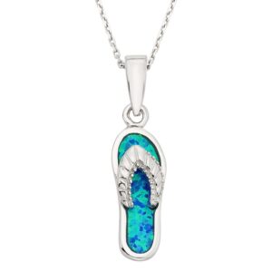 beaux bijoux sterling silver created blue opal flip-flop pendant with chain