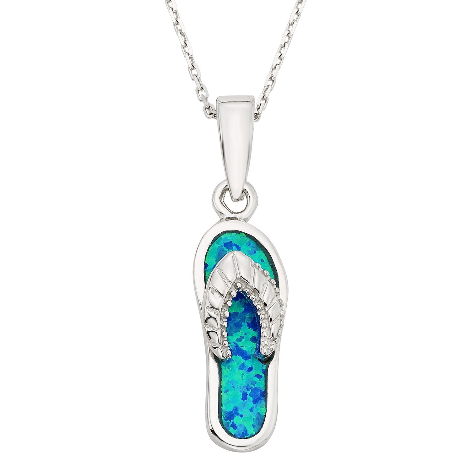 Beaux Bijoux Sterling Silver Created Blue Opal Flip-Flop Pendant with Chain