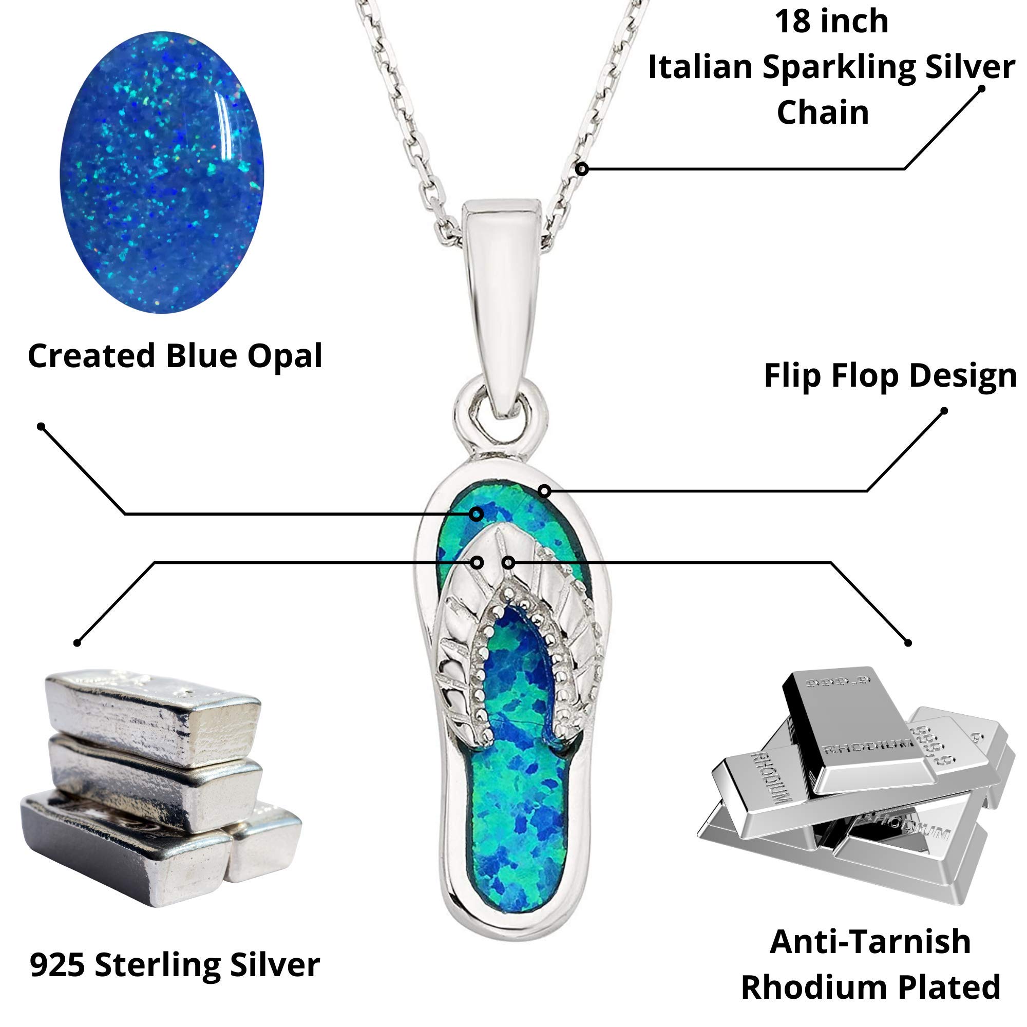 Beaux Bijoux Sterling Silver Created Blue Opal Flip-Flop Pendant with Chain