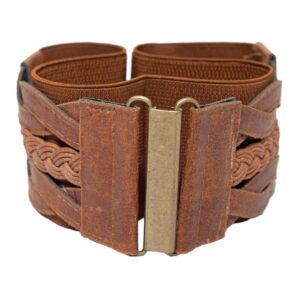 evogues plus size braided elastic stretchy retro wide waist cinch belt brown - one size plus