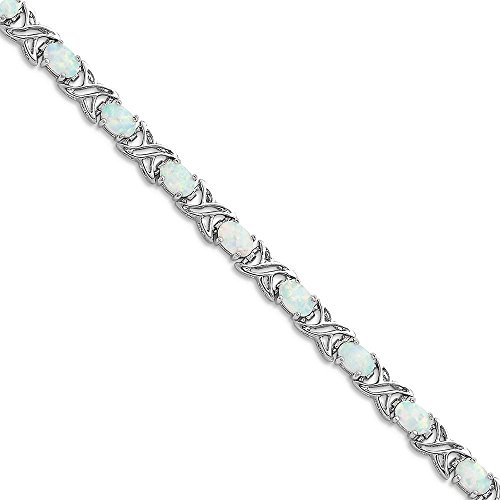 925 Sterling Silver 8.5 inch Created Opal Kisses Chain Gemstone Tennis Bracelet