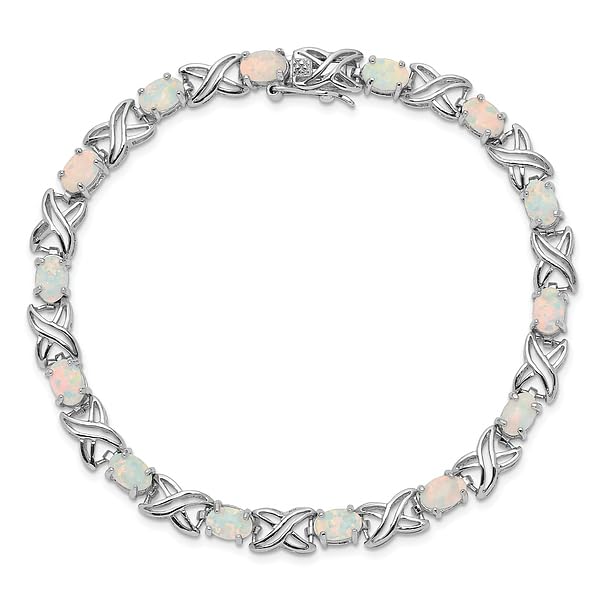 925 Sterling Silver 8.5 inch Created Opal Kisses Chain Gemstone Tennis Bracelet